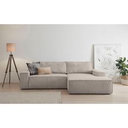 Home Affaire Ecksofa »SHERWOOD Schlafsofa 267 cm, L-Form, « Schlaffunktion mit Bettkasten (210x136 cm), Cord, Vintage, Samtvelours Greige