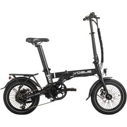 VOGUE BIKE &raquo;Mini&laquo; 6 Gang Shimano Tourney Schaltwerk Kettenschaltung Heckmotor 250 W Pedelec, Elektrofahrrad f&uuml;r Damen u. Herren Schwarz+schwarz