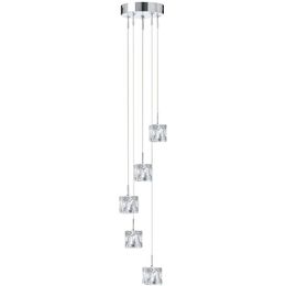 Searchlight H&auml;ngeleuchte &raquo;Ice Cube 5Lt Multi-Drop Pendant - Chrome Metal & Glass&laquo; LED-Modul 1 Stk. Warmwei&szlig;