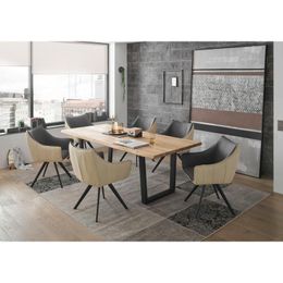 Stolkom Esstisch &raquo;Benny&laquo; Eiche Massivholz, Tisch mit Baumkante braun + schwarz + Eiche massiv