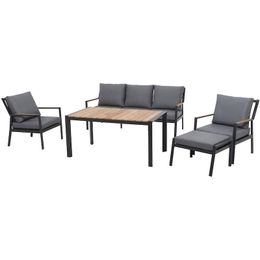 siena GARDEN Gartenlounge-Set »Londra« Set, 16 Stk. tlg. best. aus 2 Sesseln, 1 Hocker, 1 Sofa, 1 Tisch, 11 Kissen matt anthrazit, Teak +