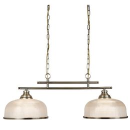 Searchlight Hängeleuchte »Bistro II 2Lt Pendant- Antique Brass & Holophane Style Glass« E27 1 Stk. Antikmessing