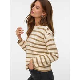 Véro Moda VERO MODA Rundhalspullover »VMSABA LS O-NECK BUTTON PULLOVER GA NOOS« mit Zierknöpfen auf der linken Schulter Birch Stripes:MERMAID W. horn button...