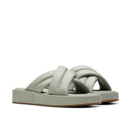 Clarks Hausschuh »Alda Glide«, Slides, Schlappen mit gepolsterter Bandage Light Green Leather 41 41 Contour-Cushion-Fußbett für langanhaltenden...