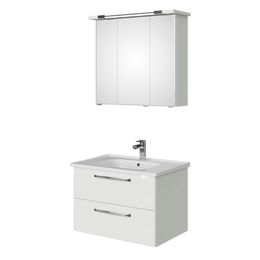 Badmöbel-Set SAPHIR "Trentino 2-teilig Keramik-Waschtisch, Spiegelschrank mit LED-Profil", weiß (weiß hochglanz), Kastenmöbel-Sets, Badmöbel-Set 79cm breit, inkl. Türdämpfer, 3 Türen, 2 Auszügen