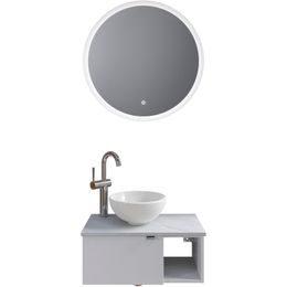 Badmöbel-Set SAPHIR "Serie 6915", weiß (schneeweiß glanz, marmor weiß), B:70cm H:200cm T:35cm, Kastenmöbel-Sets, Gäste-Bad, 70 cm breit, mit LED-Spiegel, offenem Fach und 1 Tür
