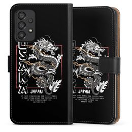 DeinDesign Galaxy A33 5G Handy Klapph&uuml;lle Handyh&uuml;lle aus Kunst Leder schwarz Flip Case Japan Dragon Ocean Sideflip mit langer Lasche
