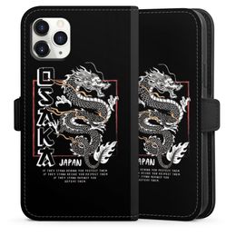 DeinDesign iPhone 11 Pro Handy Klapph&uuml;lle Handyh&uuml;lle aus Kunst Leder schwarz Flip Case Ocean Dragon Japan Sideflip mit Lasche