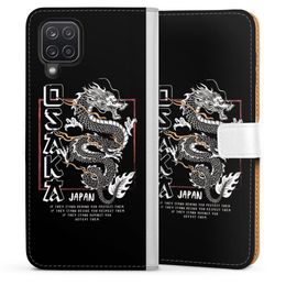 DeinDesign Galaxy A12 Handy Klapphülle Handyhülle aus Kunst Leder weiß Flip Case Japan Dragon Ocean Sideflip mit Lasche