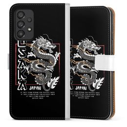 DeinDesign Galaxy A33 5G Handy Klapph&uuml;lle Handyh&uuml;lle aus Kunst Leder wei&szlig; Flip Case Japan Dragon Ocean Sideflip mit Lasche