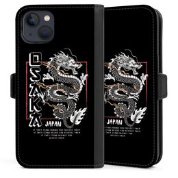 DeinDesign iPhone 13 Handy Klapph&uuml;lle Handyh&uuml;lle aus Kunst Leder schwarz Flip Case Ocean Dragon Japan Sideflip mit Lasche