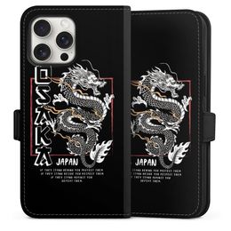 DeinDesign iPhone 15 Pro Max Handy Klapph&uuml;lle Handyh&uuml;lle aus Kunst Leder schwarz Flip Case Ocean Dragon Japan Sideflip mit Lasche