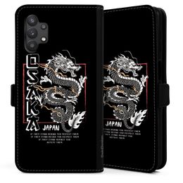 DeinDesign Galaxy A32 5G Handy Klapph&uuml;lle Handyh&uuml;lle aus Kunst Leder schwarz Flip Case Ocean Dragon Japan Sideflip mit langer Lasche