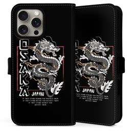 DeinDesign iPhone 16 Pro Handy Klapph&uuml;lle Handyh&uuml;lle aus Kunst Leder schwarz Flip Case Ocean Dragon Japan Sideflip mit Lasche