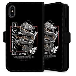 DeinDesign iPhone X Handy Klapph&uuml;lle Handyh&uuml;lle aus Kunst Leder schwarz Flip Case Ocean Dragon Japan Sideflip mit langer Lasche