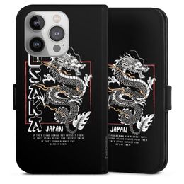 DeinDesign iPhone 14 Pro Handy Klapph&uuml;lle Handyh&uuml;lle aus Kunst Leder schwarz Flip Case Ocean Dragon Japan Sideflip mit langer Lasche