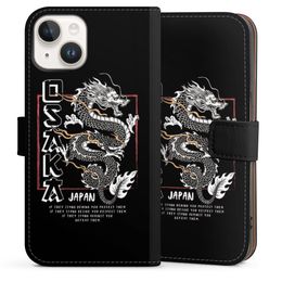 DeinDesign iPhone 14 Handy Klapph&uuml;lle Handyh&uuml;lle aus Kunst Leder schwarz Flip Case Ocean Dragon Japan Sideflip mit Lasche