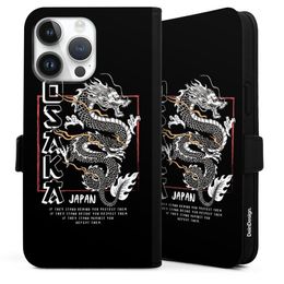 DeinDesign iPhone 14 Pro Max Handy Klapph&uuml;lle Handyh&uuml;lle aus Kunst Leder schwarz Flip Case Ocean Dragon Japan Sideflip mit Lasche