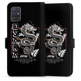 DeinDesign Galaxy A51 Handy Klapph&uuml;lle Handyh&uuml;lle aus Kunst Leder schwarz Flip Case Ocean Dragon Japan Sideflip mit Lasche
