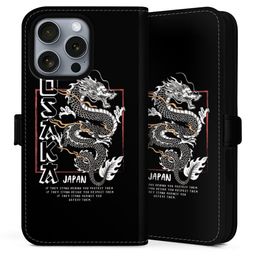 DeinDesign iPhone 16 Pro Max Handy Klapph&uuml;lle Handyh&uuml;lle aus Kunst Leder schwarz Flip Case Ocean Dragon Japan Sideflip mit Lasche