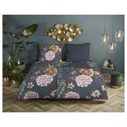 Wendebettwäsche Descanso "Parma", bunt (anthrazit, multi), B/L: 135cm x 200cm, 1 Stk., 1 Stk., Satin (Bio-Baumwolle), B/L: 80cm x 80cm, 2 Stk., Satin (Bio-Baumwolle), Obermaterial: 100% Baumwolle, Bettwäsche, Baumwolle, Satin, 135x200, Biese, Reißverschluss, Wendeoptik, Blumen
