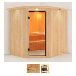Sauna Karibu "Laila", beige (naturbelassen), ohne Ofen, (ohne Ofen), Saunen, ohne Ofen