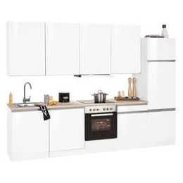 Küchenzeile KOCHSTATION "KS-Ohio", weiß (küche: weiß, korpus: weiß, arbeitsplatte: eichefarben), B:300cm T:60cm, Komplettküchen-Sets, mit E-Geräten, Breite 300 cm