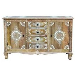 Sideboard Home Affaire "Gullaba", braun (hellbraun), B:140cm H:85cm T:40cm, Sideboards, Kommode, Hand bemalt, Breite 140 cm