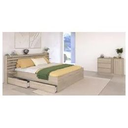 Schlafzimmer-Set Parisot "Parisot Escale", braun (eiche), Breite 203 + ohne Matratze, B/H: 140cm x 200cm, Breite 203, Schlafzimmermöbel-Sets, Einsatz der Kommode drehbar - Eiche oder Weiss, viel Stauraum