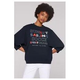 Sweater SOCCX, Damen, Gr. XS, blau, Material: 100% Baumwolle, bedruckt, oversize, Rundhals, eingesetzt Rippbündchen, Sweatshirts, mit verkürzten Ärmeln