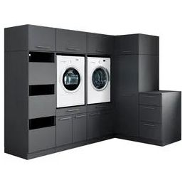 Mehrzweckschrank-Set LAUNDREEZY "Laundreezy, 9-tlg. Mehrzweckschrank-Set B/H/T 253/200/68 cm", anthrazit matt, B:253cm H:200cm T:68cm, Holzwerkstoff, Kastenmöbel-Sets, Breite 253 cm, Soft-Close-Funktion für Türen