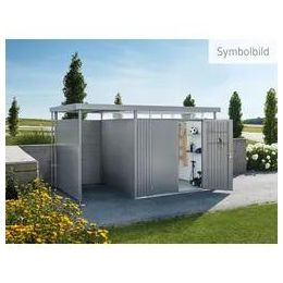 Gerätehaus BioHort "HIGHLINE Gr. H4, verschiedene Farben", grau (quarzgrau, metallic), Stahl, Gerätehäuser, stylisches Metall-Gartenhaus mit Flachdach
