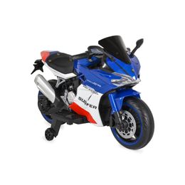 Moni Kinder Elektromotorrad Surfer St&uuml;tzr&auml;der Fu&szlig;st&uuml;tze Bluetooth MP3-Ausgang blau