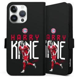 DeinDesign iPhone 14 Pro Max Handy Klapph&uuml;lle Handyh&uuml;lle aus Kunst Leder schwarz Flip Case Fc Bayern M&uuml;nchen Official Licensed Product Harry Kane Sideflip mit 