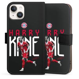 DeinDesign iPhone 14 Handy Klapph&uuml;lle Handyh&uuml;lle aus Kunst Leder schwarz Flip Case Fc Bayern M&uuml;nchen Official Licensed Product Harry Kane Sideflip mit Lasche