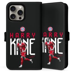 DeinDesign iPhone 16 Pro Handy Klapph&uuml;lle Handyh&uuml;lle aus Kunst Leder schwarz Flip Case Fc Bayern M&uuml;nchen Official Licensed Product Harry Kane Sideflip mit Lasche