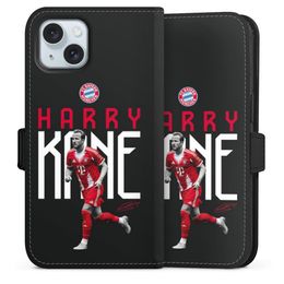 DeinDesign iPhone 15 Handy Klapph&uuml;lle Handyh&uuml;lle aus Kunst Leder schwarz Flip Case Fc Bayern M&uuml;nchen Official Licensed Product Harry Kane Sideflip mit Lasche