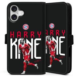 DeinDesign iPhone 16 Plus Handy Klapph&uuml;lle Handyh&uuml;lle aus Kunst Leder schwarz Flip Case Fc Bayern M&uuml;nchen Official Licensed Product Harry Kane Sideflip mit 