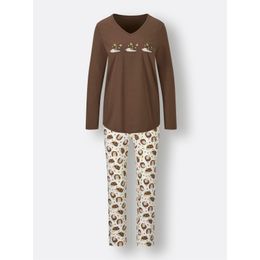 w&auml;schepur w&auml;schepur Damen Schlafanz&uuml;ge, reseda-braun + ecru-braun-bedruckt, Gr&ouml;&szlig;e 36/38