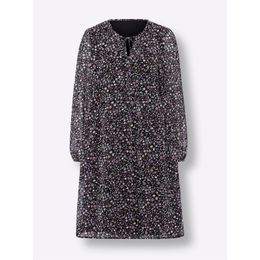 Heine Witt Damen Blumenkleid aus Kofferware, schwarz-violett-bedruckt, Gr&ouml;&szlig;e 38