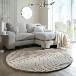 Wollteppich FLAIR RUGS "Mesmerise, rund & abstrakt", beige (natur), H:14mm Ø:160cm, Wolle, Teppiche, Wollteppich mit Hoch-Tief Effekt, abstrakt