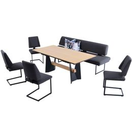 K+w Komfort & Wohnen Essgruppe K+W KOMFORT & WOHNEN "Longbeach", blau (marine,), B:224cm H:89cm T:71cm, Sitzmöbel-Sets, Essgruppe in Spitzkissenoptik mit 4 Freischwingern, Gestell in Metall