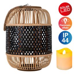 Näve NÄVE LED Dekolicht "Korbinian", schwarz (schwarz natur), 1, Ø 27cm H: 38cm, 1 Stk., Leuchten, Rattankorb natur/schwarz mit Griff inkl. Solarkerze mit Flammeneffekt