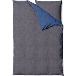 Wendebettwäsche SETEX "Feinbiber", blau (dunkelgrau, dunkelblau), B/L: 135cm x 200cm, 1 Stk., 1 Stk., Biber, B/L: 80cm x 80cm, 2 Stk., Biber, Obermaterial: 85% Baumwolle, 15% Polyester, Bettwäsche, mit Wendefunktion