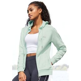 H.I.S. H.I.S Sweatjacke gr&uuml;n Gr. 32/34 f&uuml;r Damen. Mit Rei&szlig;verschluss, Kordel, Logoschriftzug, Piping, Logostickerei. Basic. Nachhaltig.