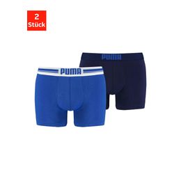 Boxer Puma "Placed Logo", Herren, Gr. S, blau (blau, navy), Obermaterial: 95% Baumwolle, 5% Elasthan, bedruckt, unifarben, eng, Unterhosen, mit dehnbarem Komfortbund