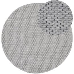 Wollteppich CarpetFine "Sina", grau, H:14mm Ø:80cm, Wolle, Teppiche, grobe Struktur, Zeitloses Design, reine Wolle, Wohnzimmer