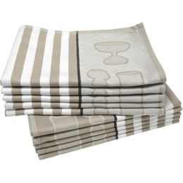 Geschirrtuch Dyckhoff "Gläser / Halbleinen", beige (sand), B:50cm L:70cm, 45% Leinen, 55% Baumwolle, Geschirrtücher, mit Gläser & Streifen Motiv, Maße je Tuch ca. 50x70 cm