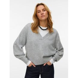 Véro Moda V-Ausschnitt-Pullover VERO MODA "VMBOOM LS V-NECK PULLOVER NOOS", Damen, Gr. S, grau (light grau melange), Strick, Obermaterial: 85% Polyester, 7% Polyacryl, 5% Wolle, 3% Elasthan, unifarben, regular fit normal, V-Ausschnitt, Rippstrickbündchen, Pullover