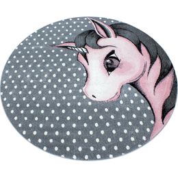 Kinderteppich Ayyildiz Teppiche "Kids 590" Gr. 9, pink (pink, grau), H:12mm Ø:120cm, Kunstfaser, Teppiche, auch rechteckig, Einhorn Motiv, Kurzflor